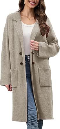 Alaster Queen Women's Fall Long Coatigan Cardigan Sweater Apricot Blazer Jacket Open Front ...