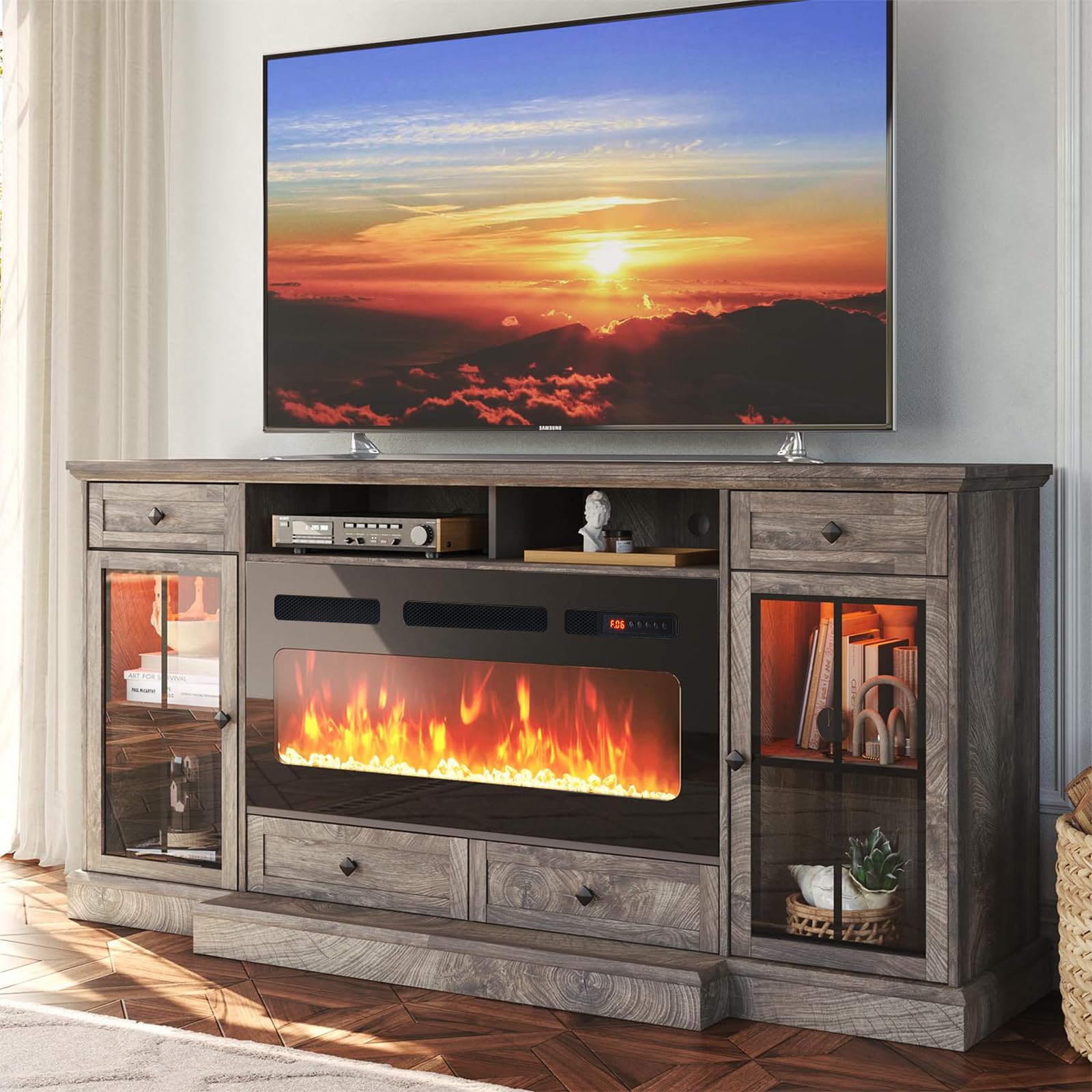 Amazon.com: oneinmil Fireplace TV Stand for 80 Inch TV, Entertainment ...