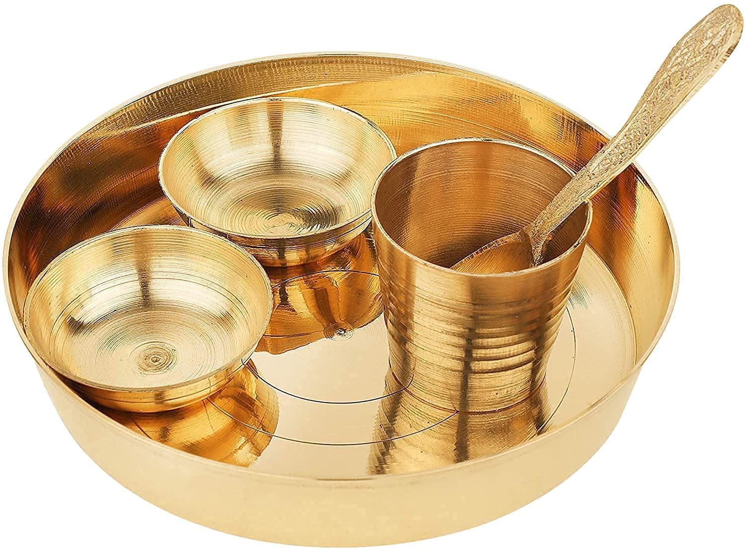 Buy Indian Art & Crafts Pure Brass Pujan Prasad Bhog Thali Mandir ...