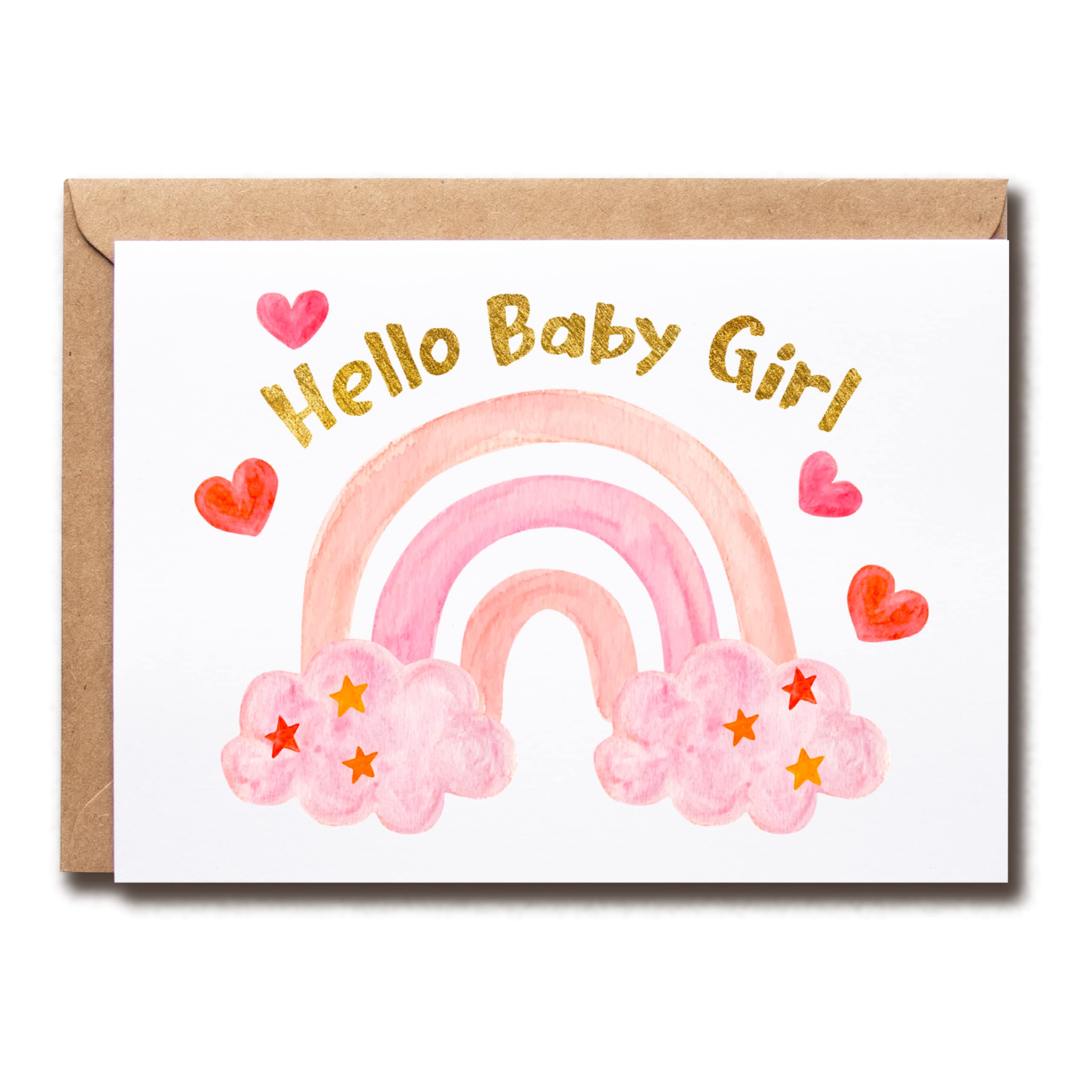 Amazon.com : Hello Baby Girl - Baby Shower Card. Watercolor Rainbow ...