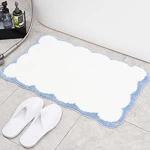 Amazon.com: Luxury Microfiber Bathroom Rugs, White Bath Rug with Blue ...