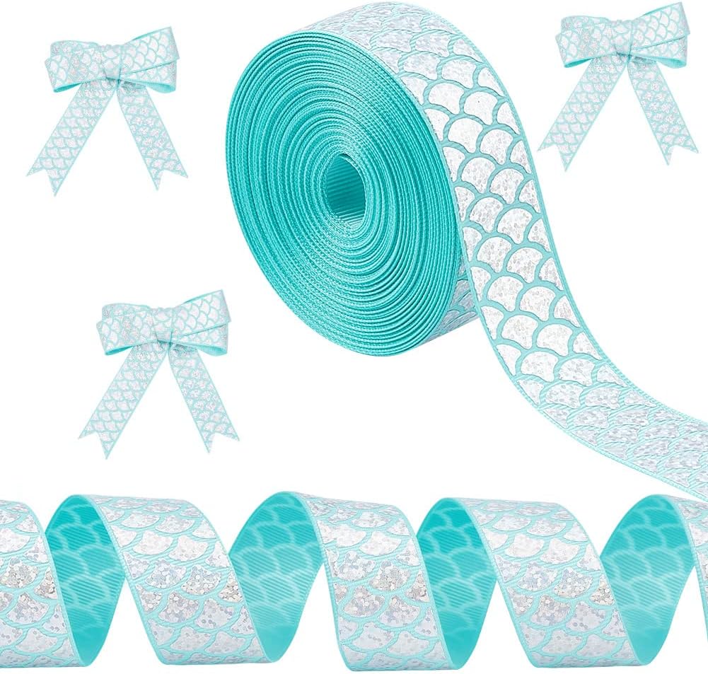 Amazon.com: Mermaid Ribbon Laser Sequins Fish Scales Grosgrain Ribbon 1 ...