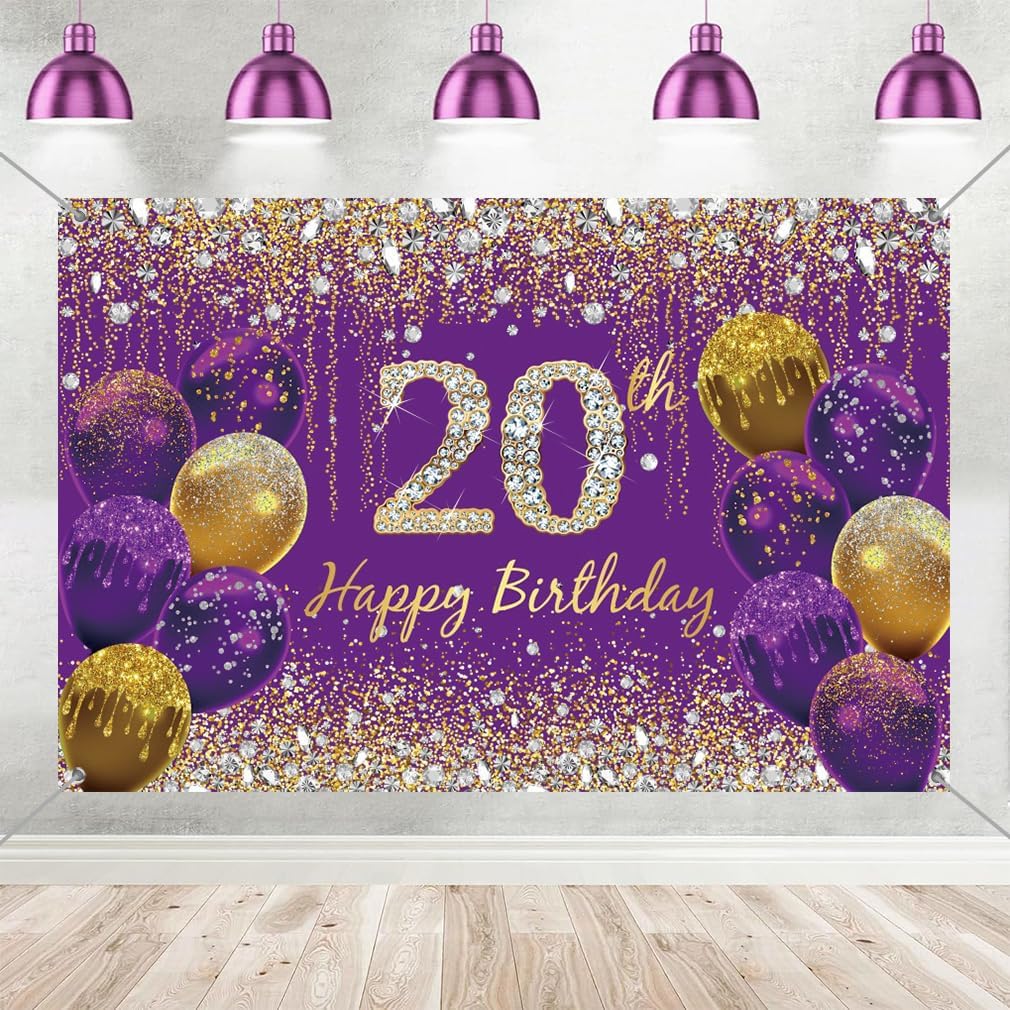 Amazon.com : 20th Birthday Decoration Women, Purple Fabric Sign Poster ...