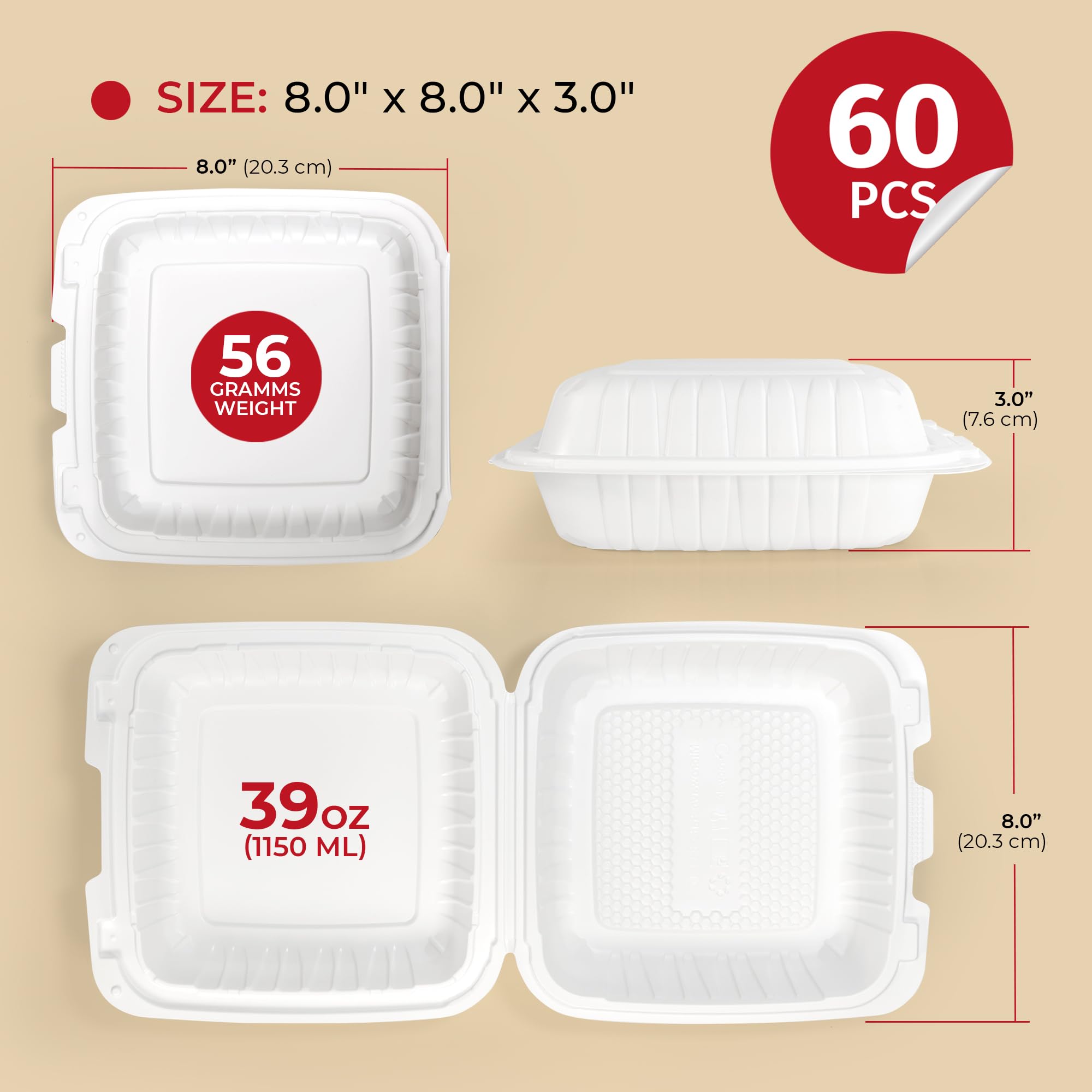 Snapklik.com : To Go Food Storage Containers (60 Pack) 8" X 8" - 39oz ...