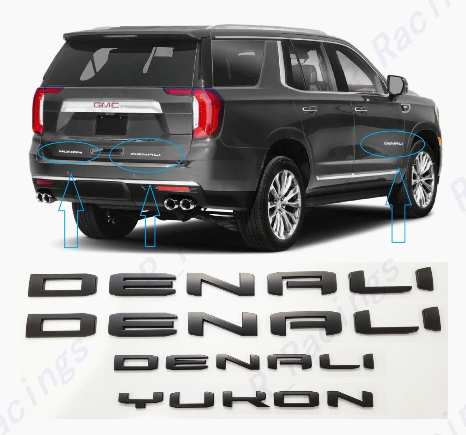 Amazon.com: 4Pc Set Denali Yukon Emblems Fender Door Rear Tailgate ...