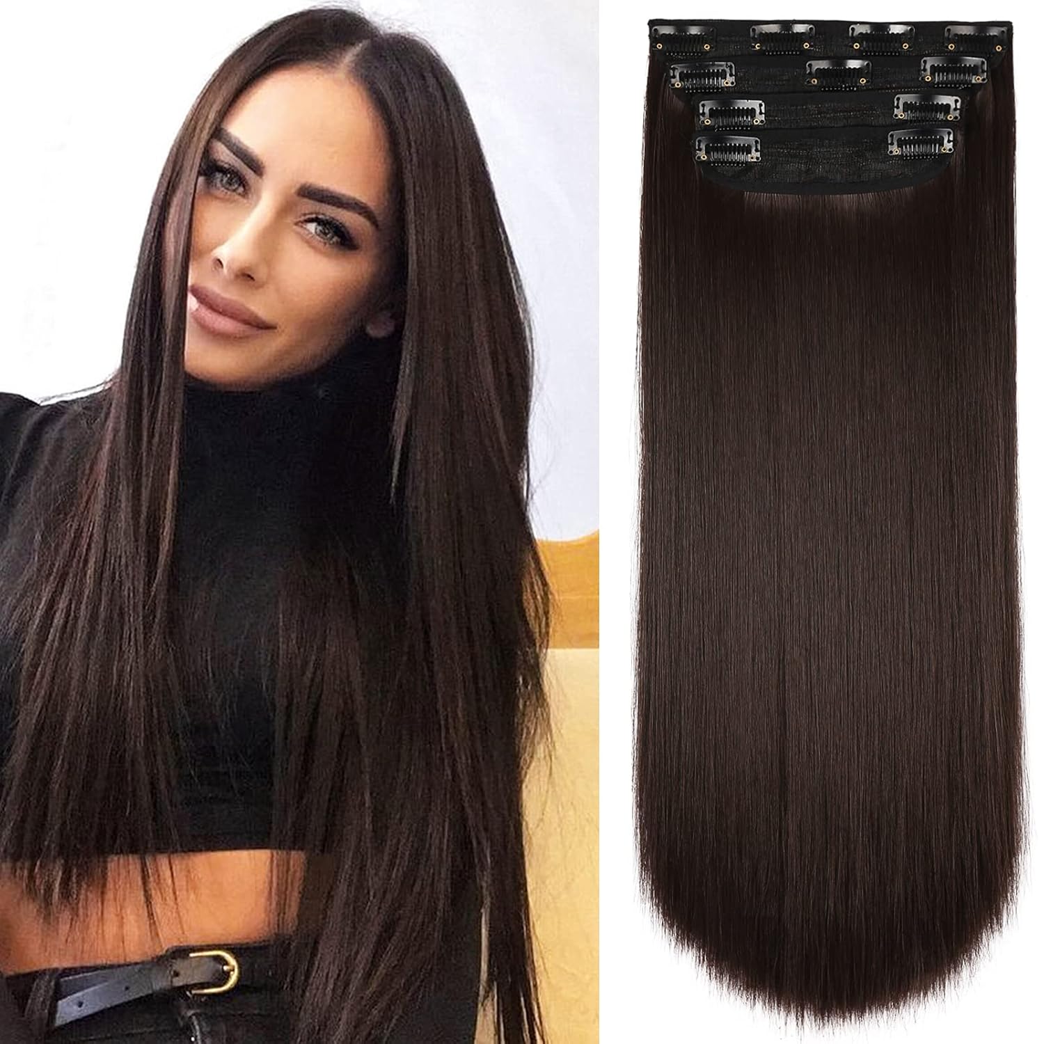 Amazon.com : 4PCS Clip in Hair Extensions Brown Black 20 Inch Long Wavy ...