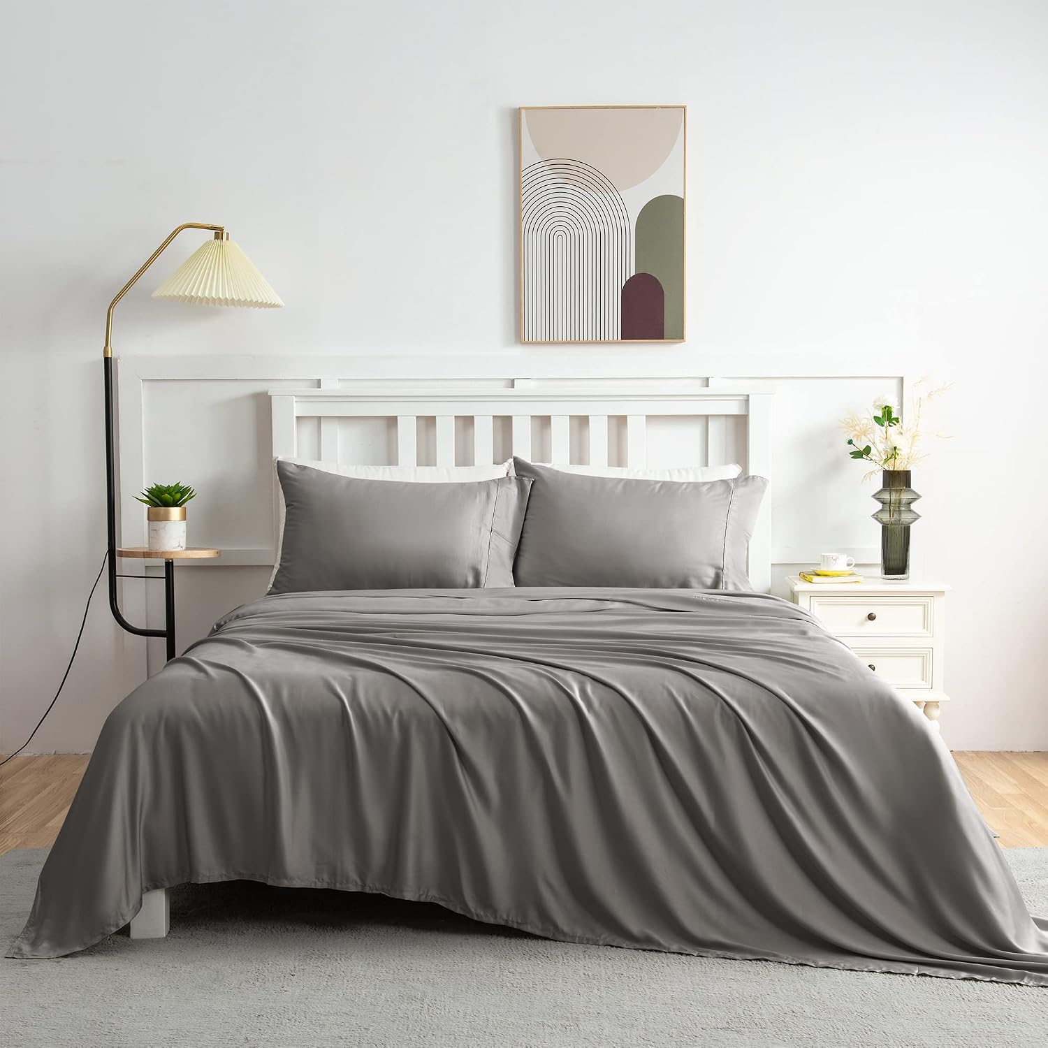 LINENOVA Bamboo Sheets Set Queen Size,100% Cooling Bamboo Sheet Set for ...