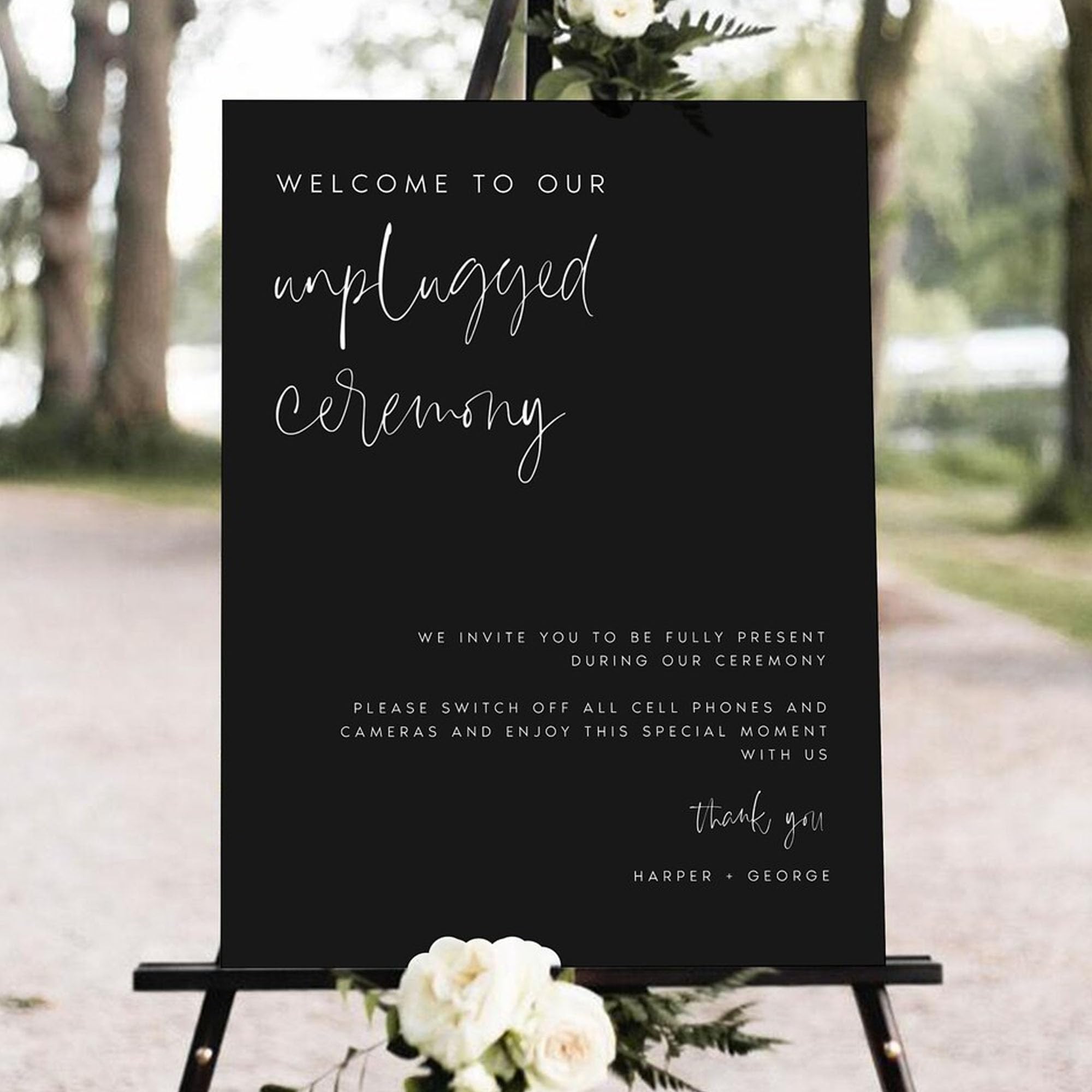 Amazon.com : Modern Black Unplugged Ceremony Sign, Wedding Welcome Sign ...
