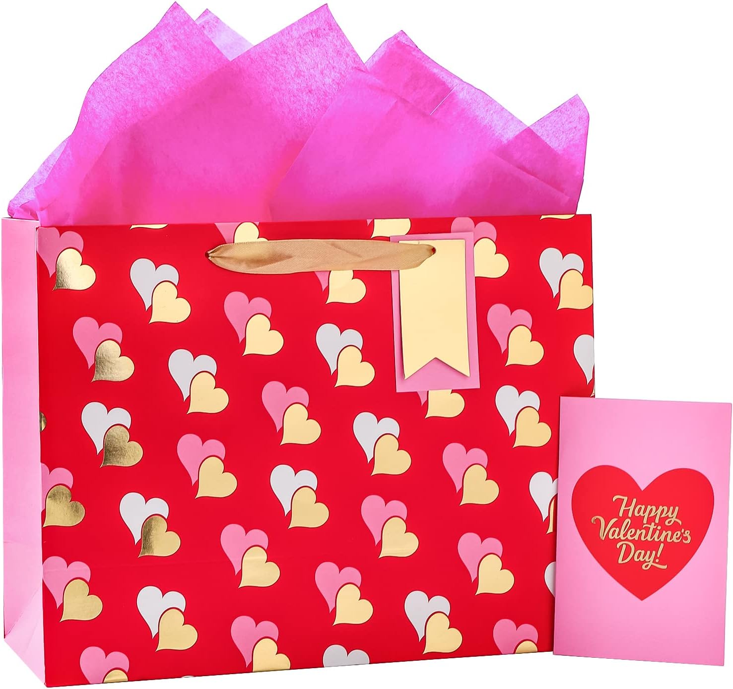 Amazon.com: Loveinside Gift Bag Red and Gold Heart Design with Greeting ...