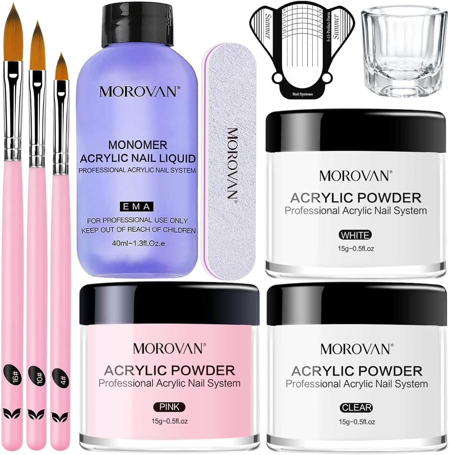 Amazon.com: Morovan Acrylic Nail Kit: Clear Pink White Powder and ...