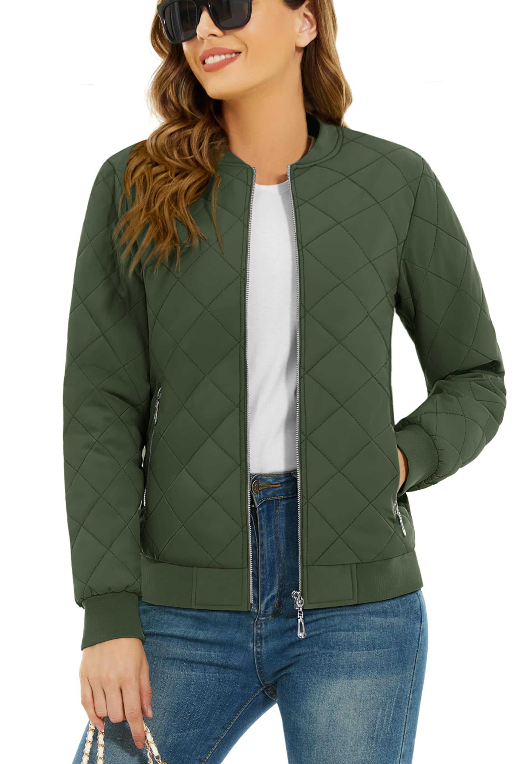 Amazon.com: TACVASEN Women's Diamond Quilted Jackets Lightweight Casual ...