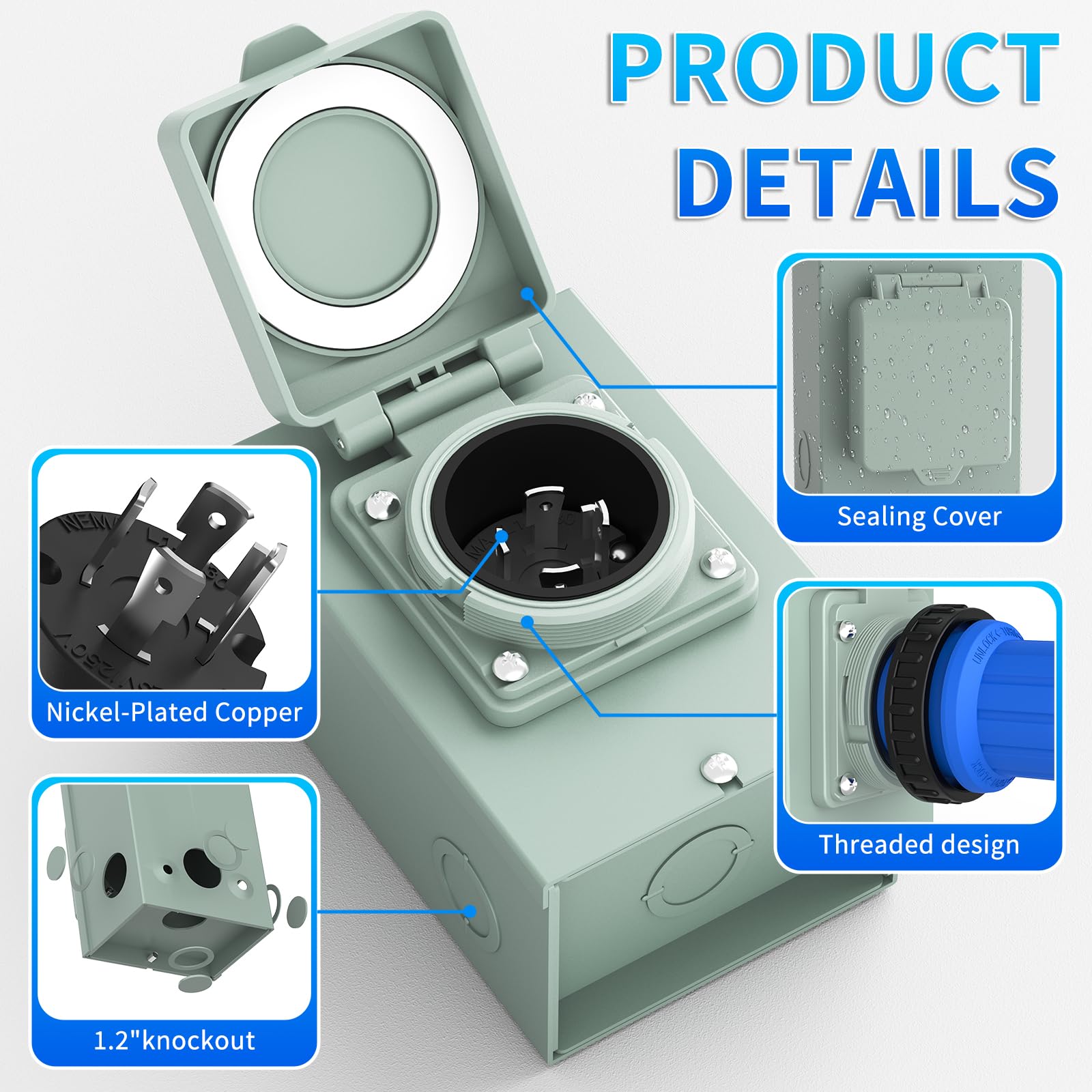 Snapklik.com : Generator Inlet Box, 30 Amp NEMA L14-30P Power Inlet Box ...