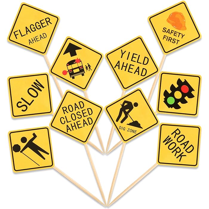 Buy 100 Pieces Construction Cupcake Topper Road Sign Birthday Cake ...