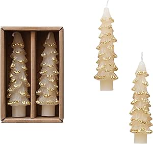 Amazon.com: Creative Co-Op Unscented Textured Tree Shaped Taper Candles ...