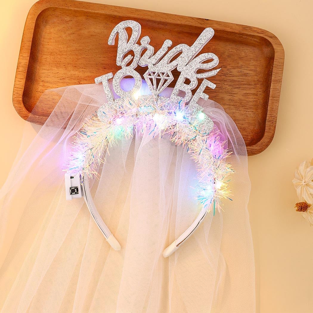 Amazon.com : JEAIRTS Light Up Bride Veil Headband LED Bride To Be Hair ...