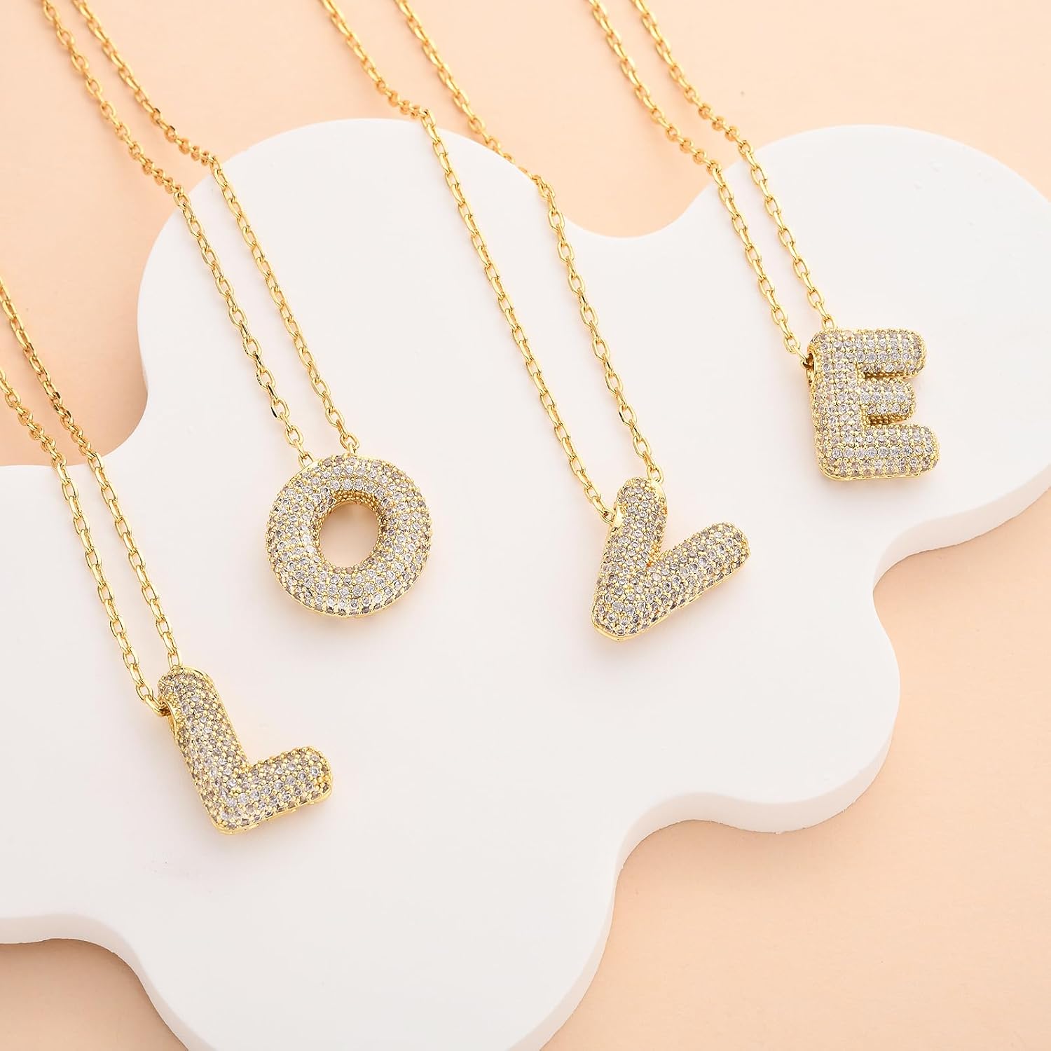 Bubble Letter Necklace Gold Initial Necklaces for Women Chunky Charm ...