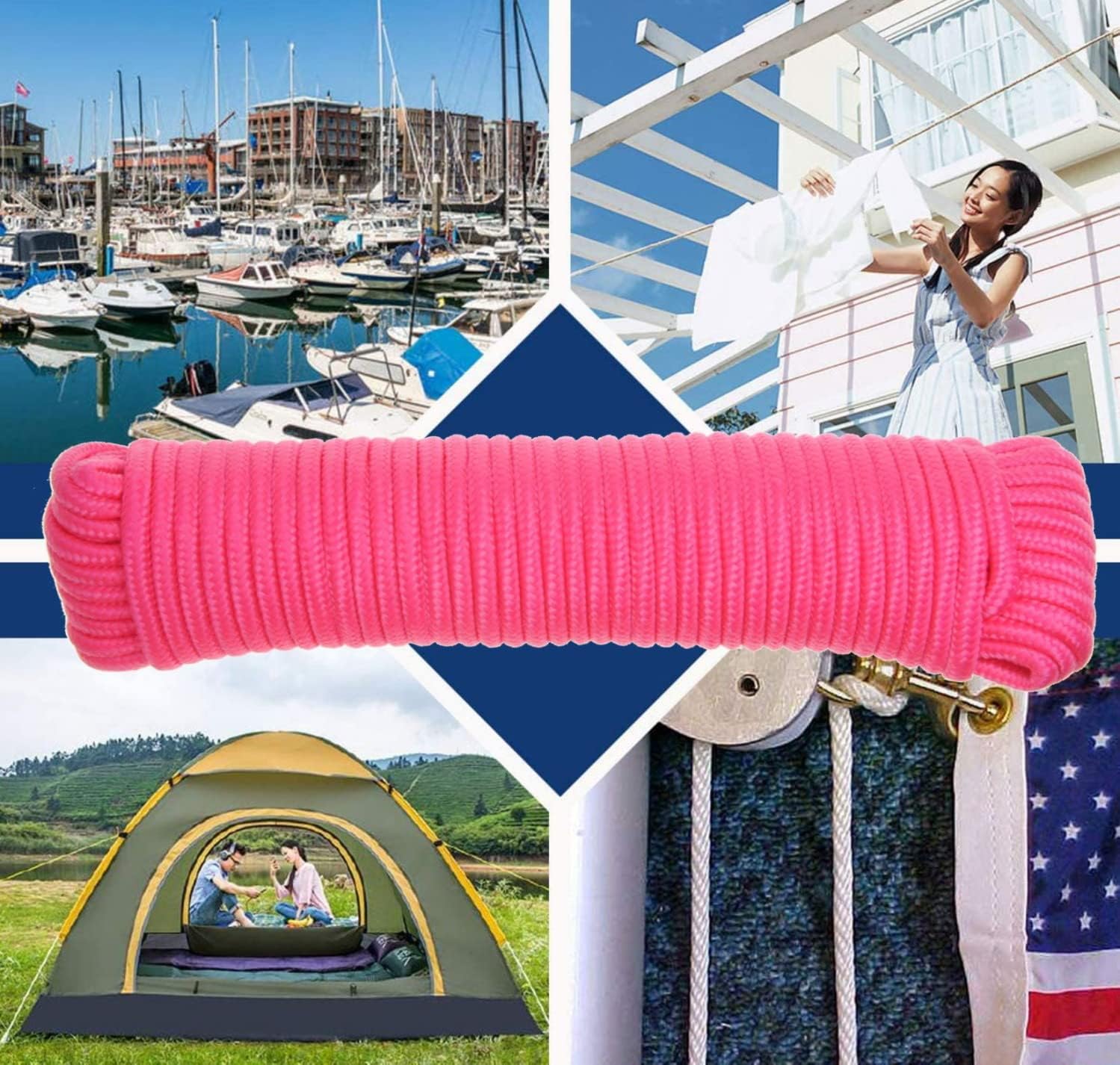 8mm x 10m Pink Polypropylene Rope with Diamond Braided Cable Rope ...