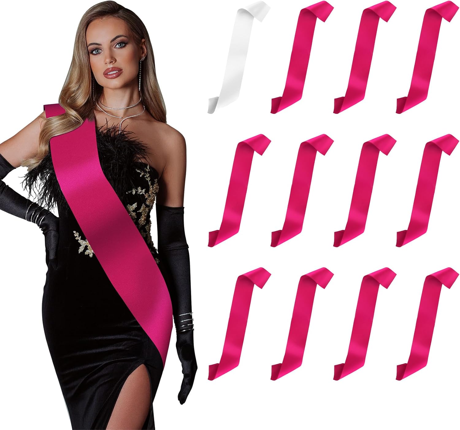 Amazon.com: 12pcs Sashes - White & Hot Pink Sash Party Favors for ...