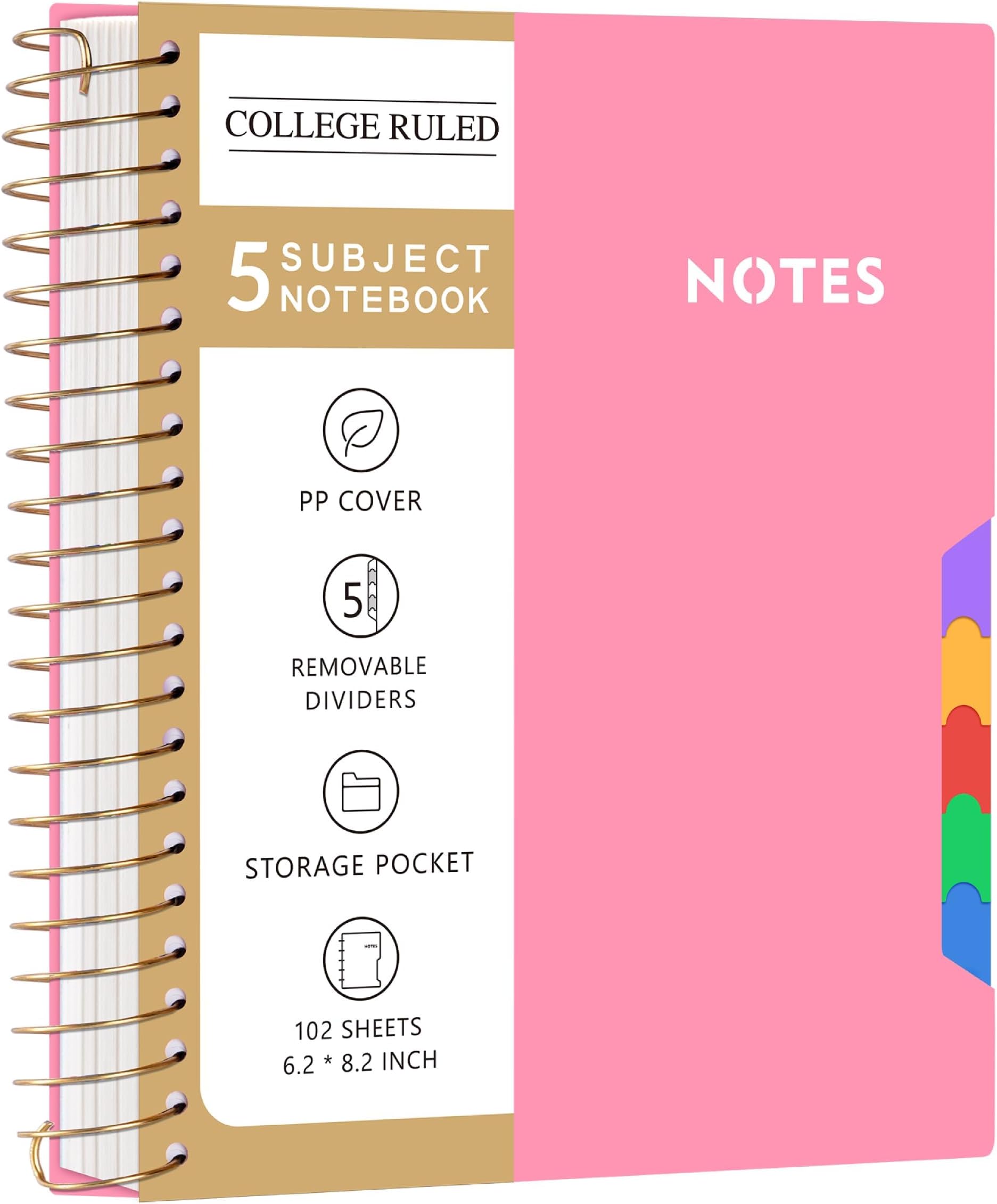 Amazon.com : Yoment 3 Subject Notebook College Ruled, Large Spiral ...