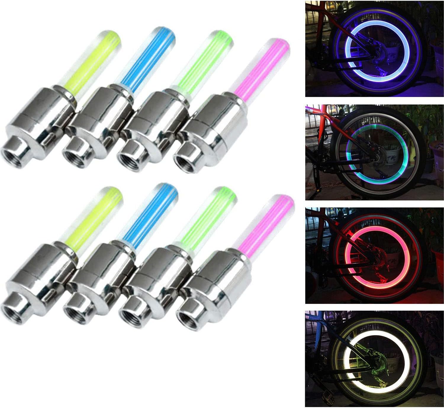 8 Pack Bicycle Valve Cap Lights, LED Flash Tyre Wheel Light for Car ...
