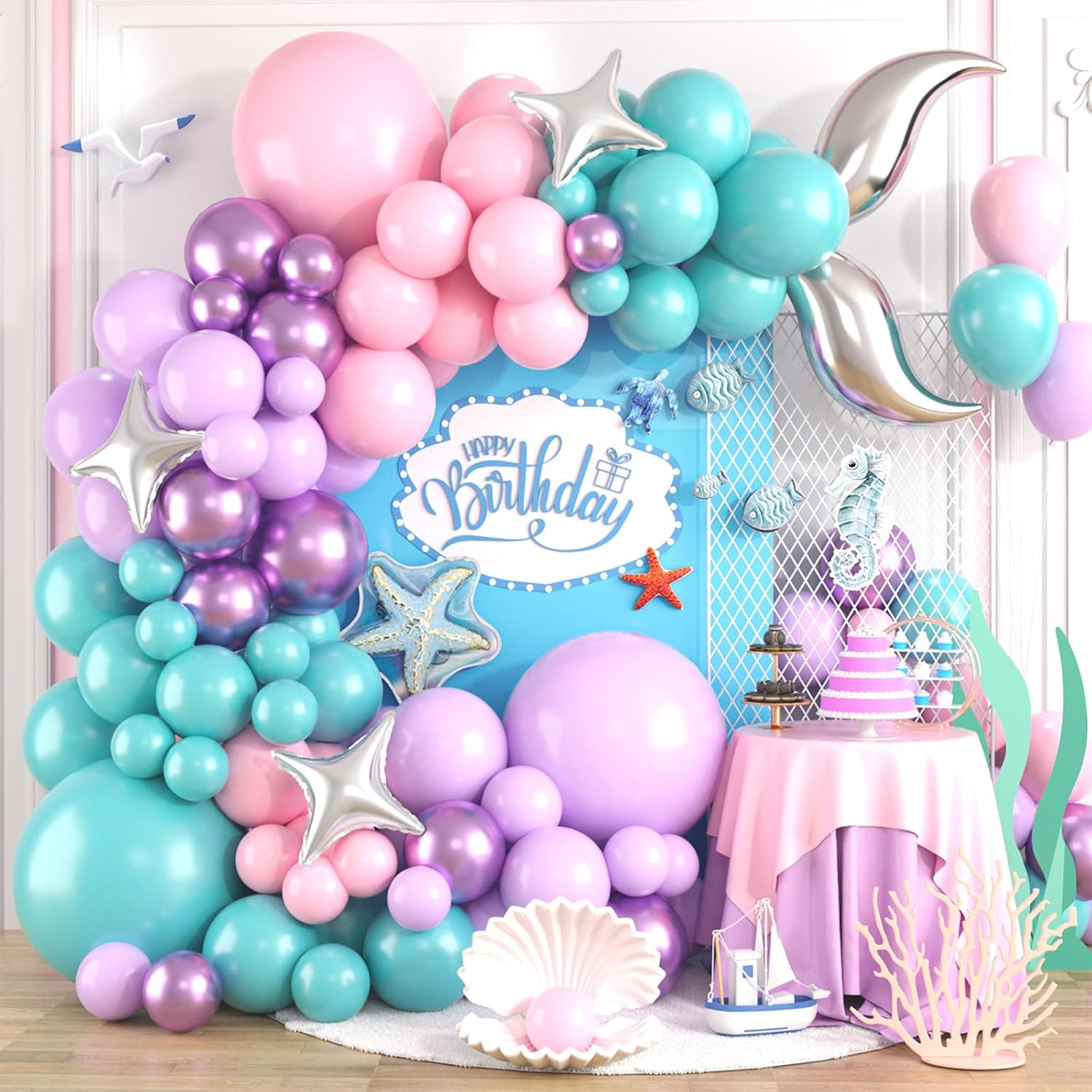 Amazon.com: Mermaid Balloon Arch Kit, Pink Purple Mermaid Tail Arch ...