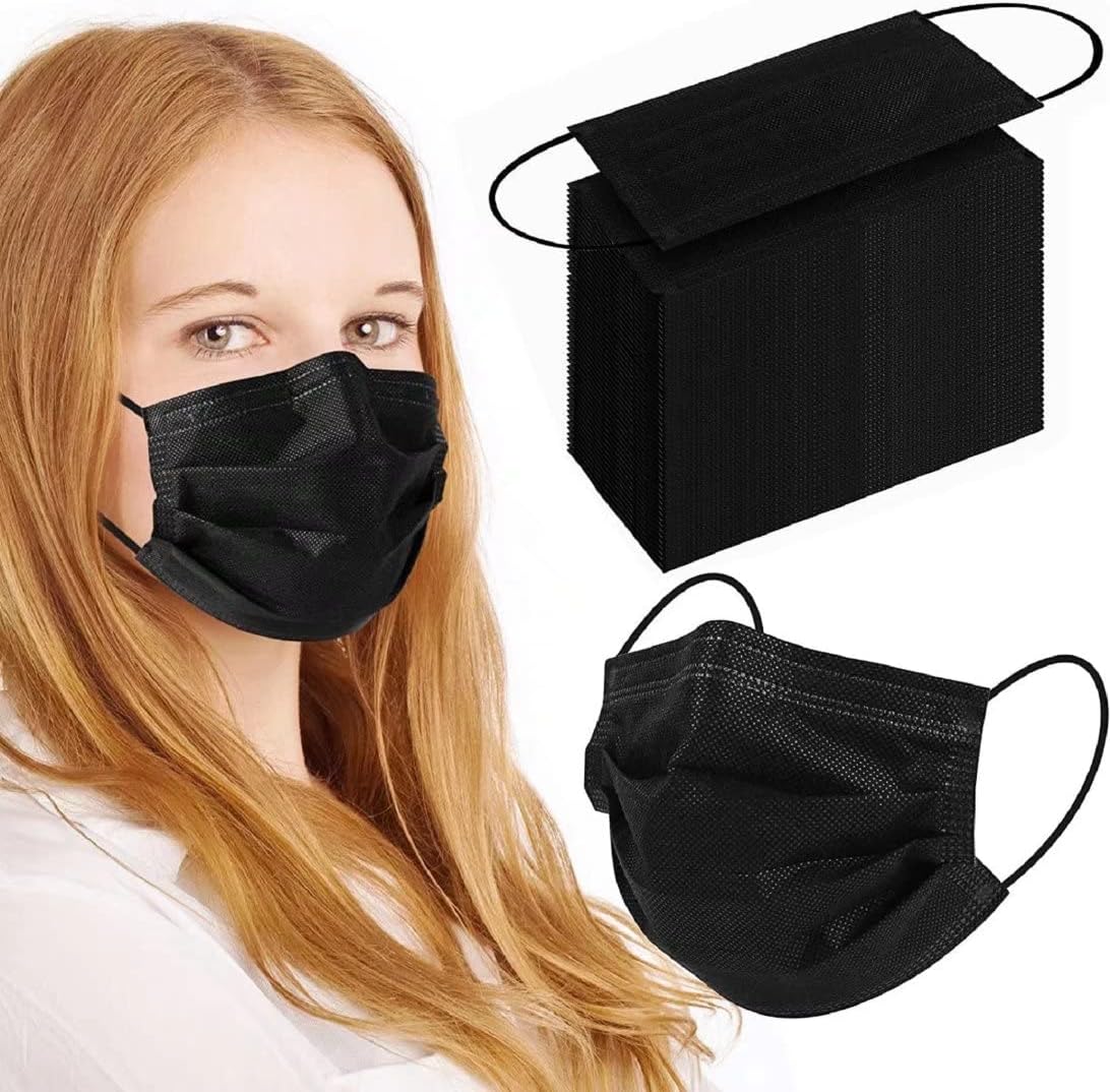 Amazon.com: 100Pcs Black Disposable Face Mask, 3 Ply Black Face Masks ...