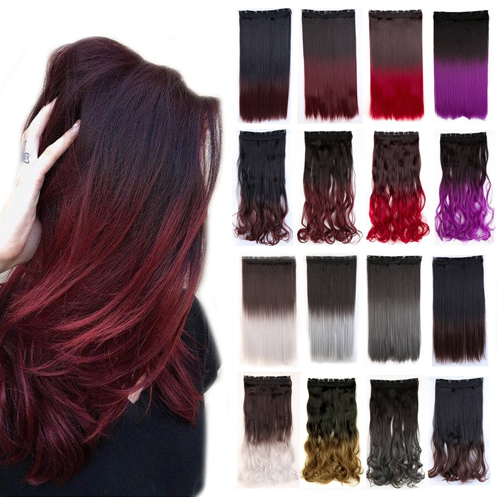 Amazon.com : Clip in Hair Extensions Ombre Dip Dye Color Synthetic ...