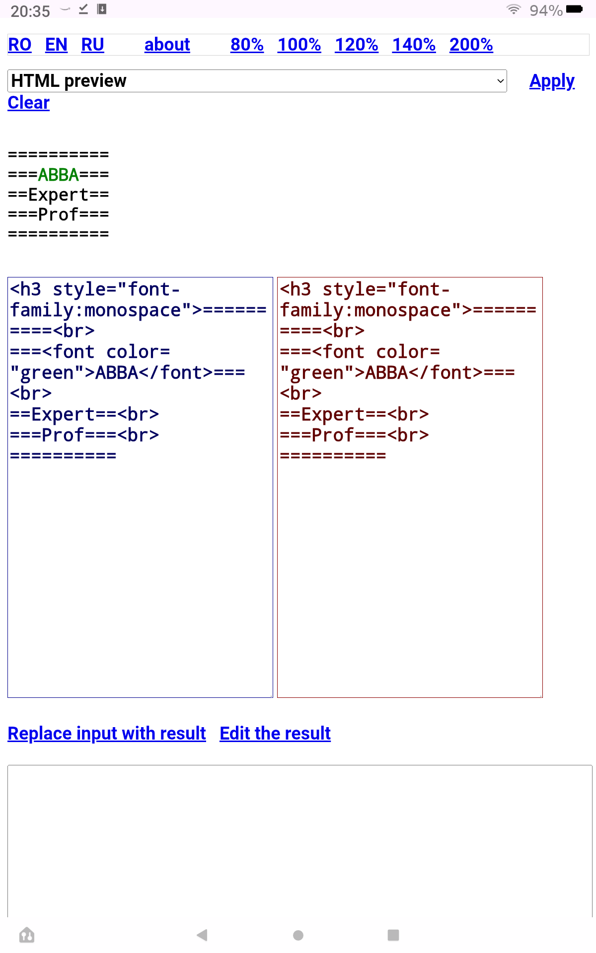 ABBA HTML Code Preview with Keyboard Layout Converter - DVORAK to ...