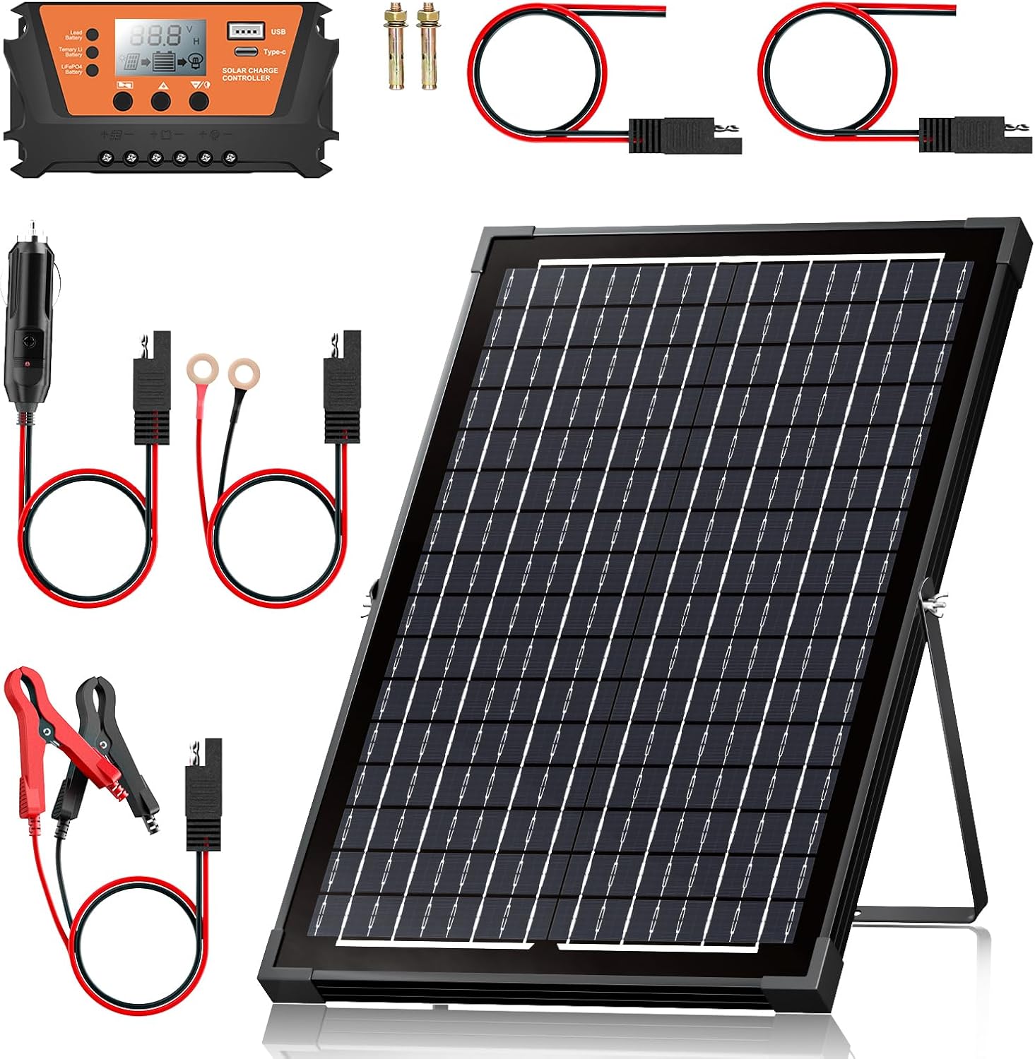 Amazon.com : 30W Solar Panel Kit with 30 Watts 12 Volt Monocrystalline ...