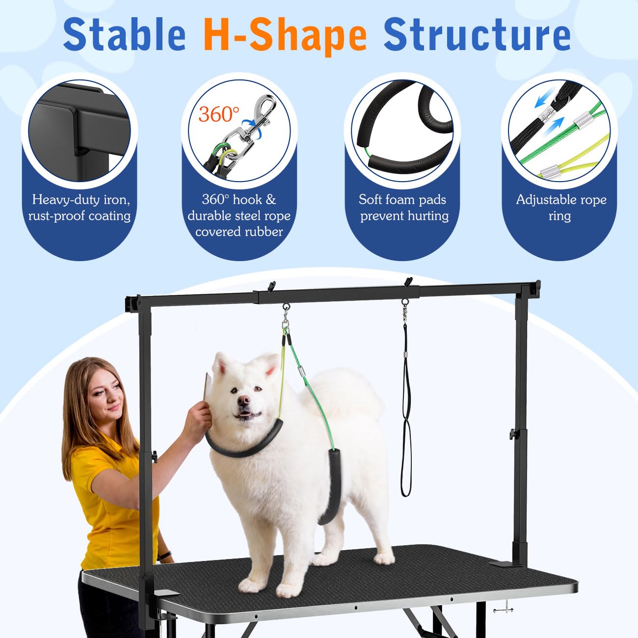 Pawaboo Pet Grooming Arm with Clamp, H-Shape Dog Grooming Table Arm ...