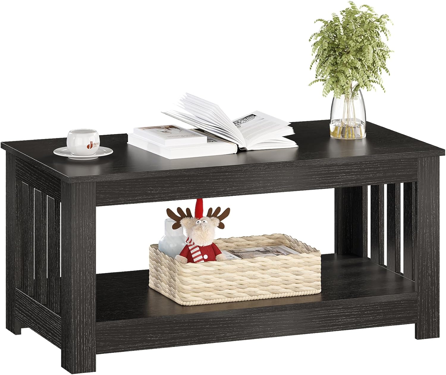 Amazon.com: ODIKA Wooden One Style Fits All Coffee Table - Black Coffee Table, 2-Tier ...