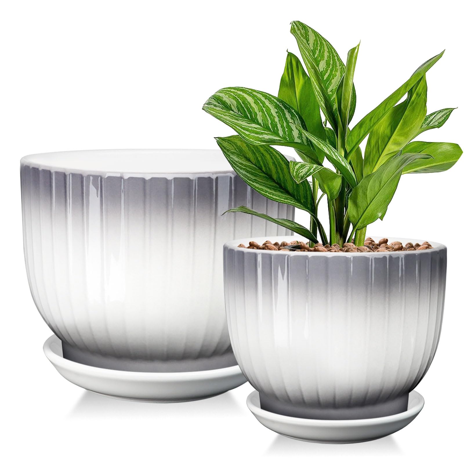 Amazon.com: YUFDA 6.7 + 5.5 Inch Plant Pot, Ceramic Planter with ...