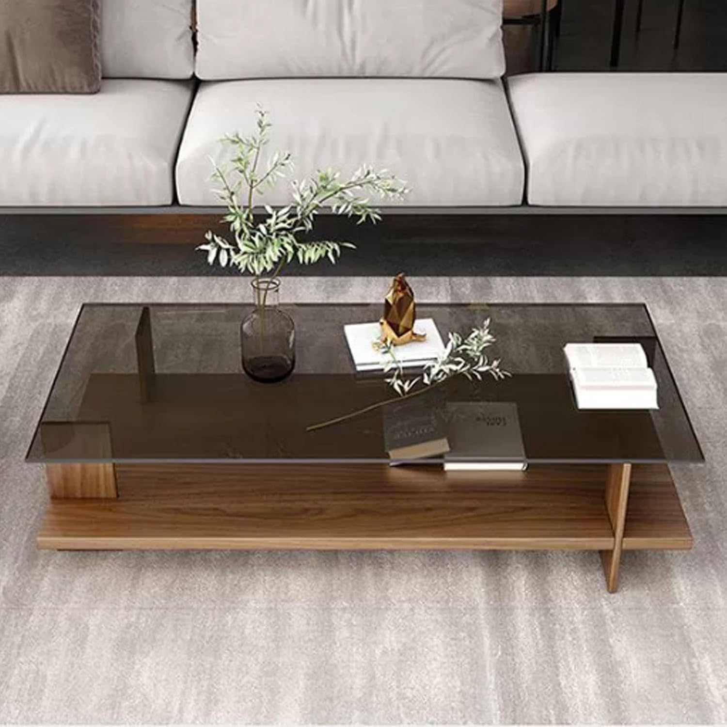 Amazon.com: Tempered Glass Coffee Table Living Room New Home Solid Wood ...