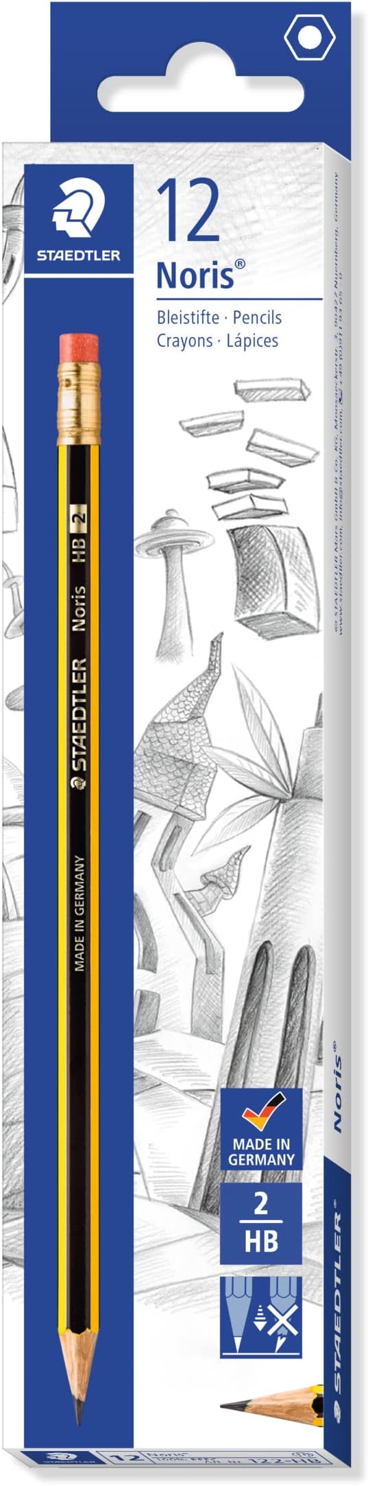 STAEDTLER 122-HB Noris Graphite Pencils with Eraser-Tip - HB (Box of 12 ...
