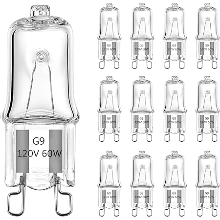 G9 Bulb, 12 Pack G9 Halogen Light Bulbs 2 Pin Base JC Type, 120V T4 Bi ...