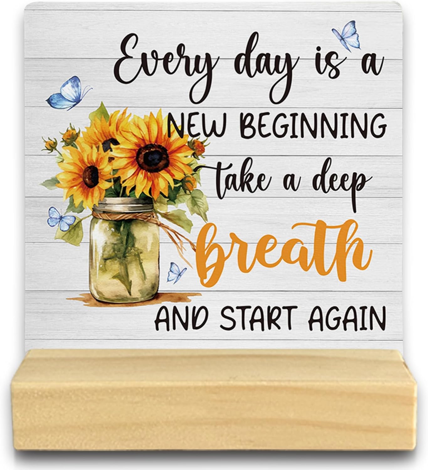 Amazon.com: QASHWEY Inspirational Desk Decor, Positive Sunflower Wood ...