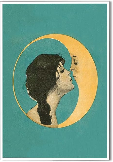 Amazon.com: Vintage Woman Kissing Crescent Moon Canvas Wall Art 1920 ...