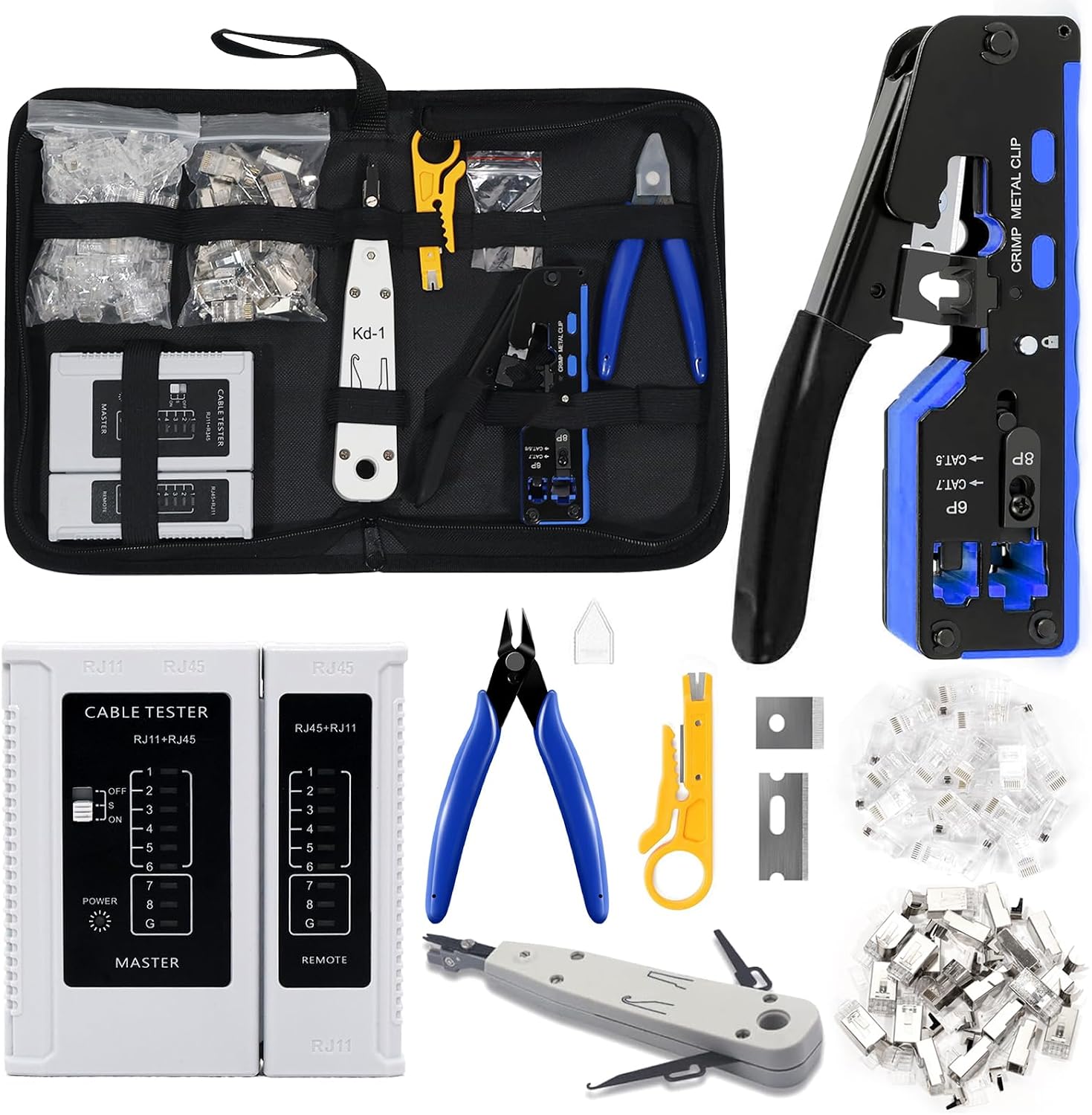 RJ45 Crimp Tool Kit, ethernet pass through crimper,Network Cat5/6/7 ...