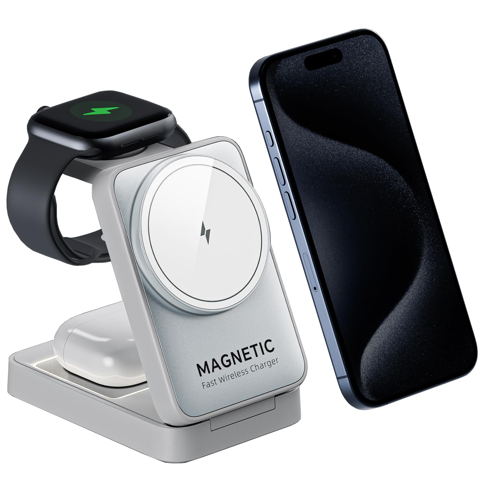 Amazon.com: Upgraded 3-in-1 Wireless Charger for iPhone,Travel Magnetic ...