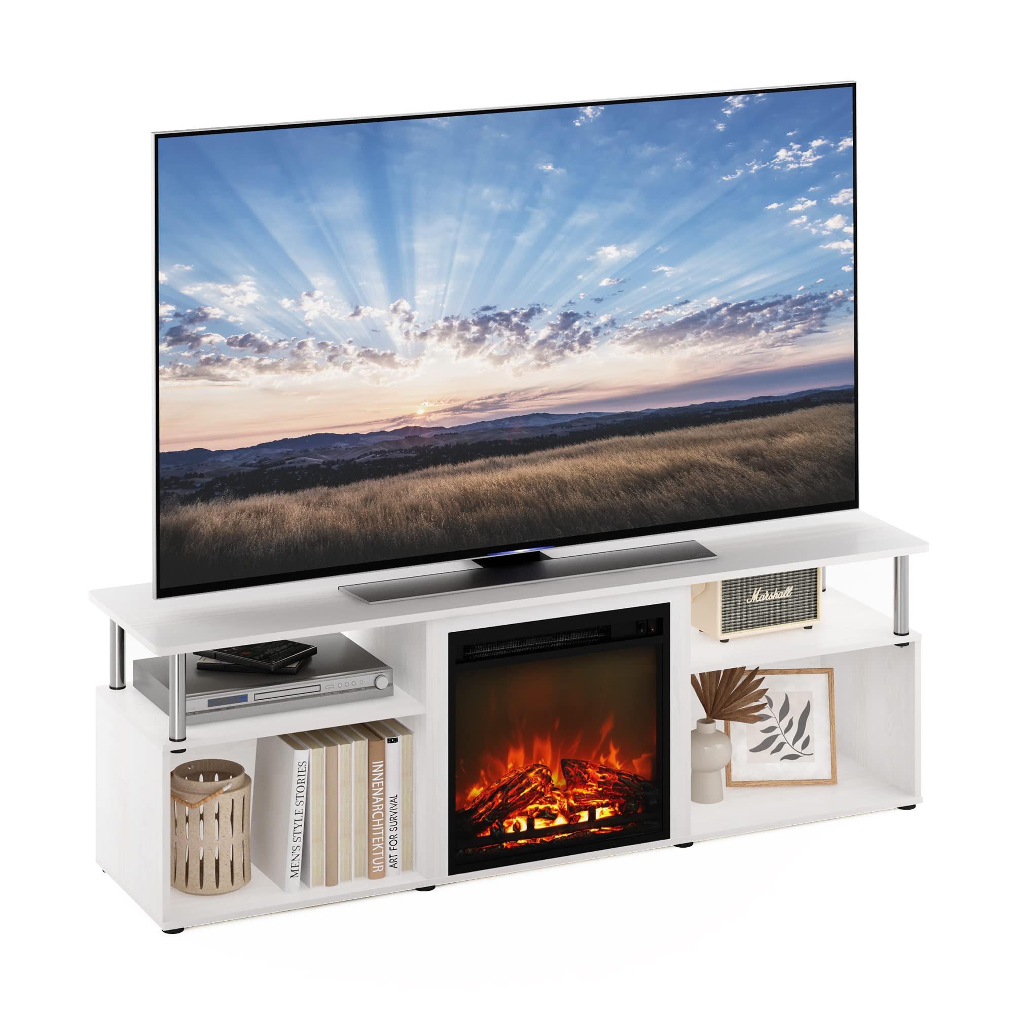 Snapklik.com : Furinno Jensen Open Storage Fireplace Entertainment ...