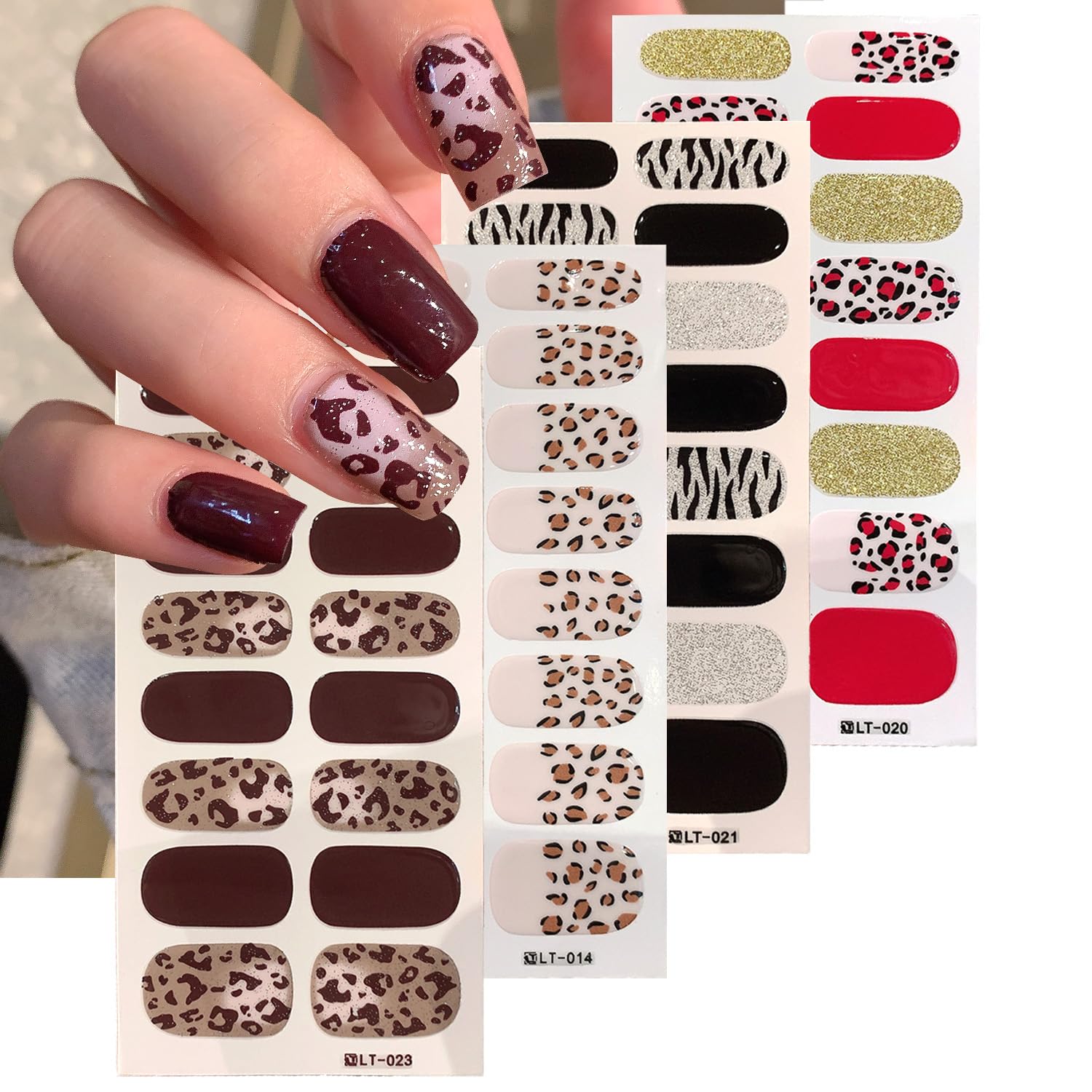 Amazon.com: Leopard Print Nail Wraps Stickers 3D Glitter French Tip ...