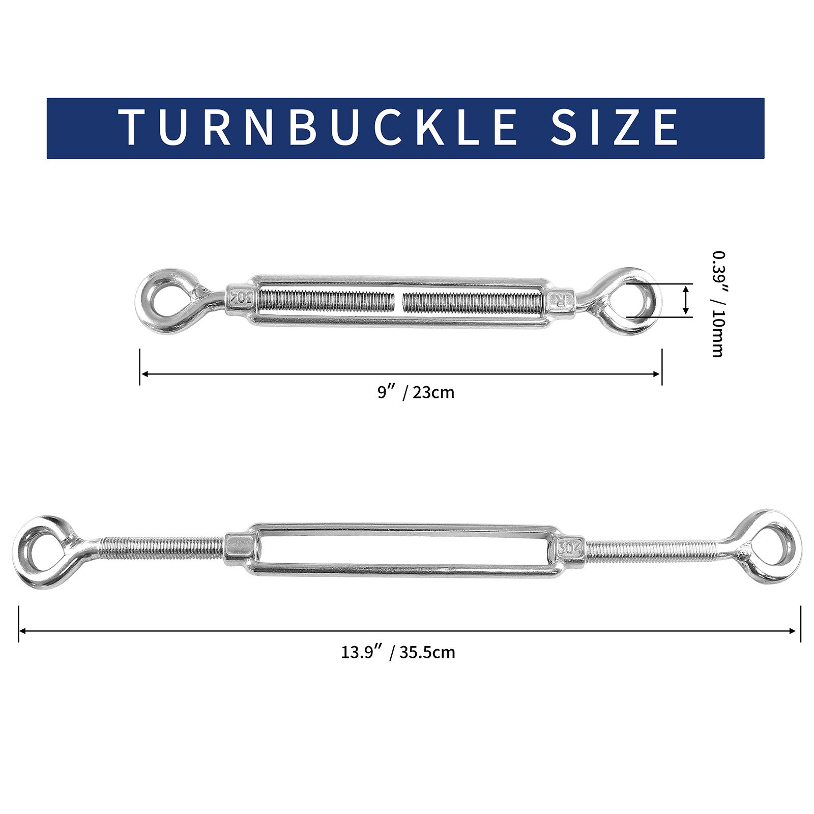 Snapklik.com : 2pcs M10 Stainless Steel 304 Eye & Eye Turnbuckles ...