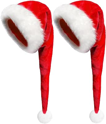 Amazon.com: Dolkoic Long Plush Santa Hat Christmas Hat for Adults ...