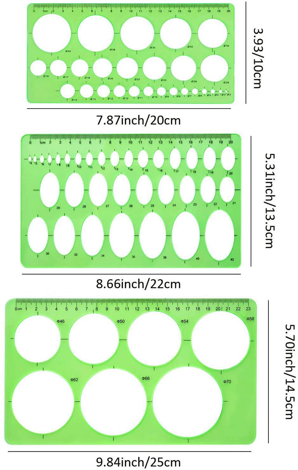 KESAPLAN 9 PCS Drawing Templates Plastic Rulers Multi-Function ...