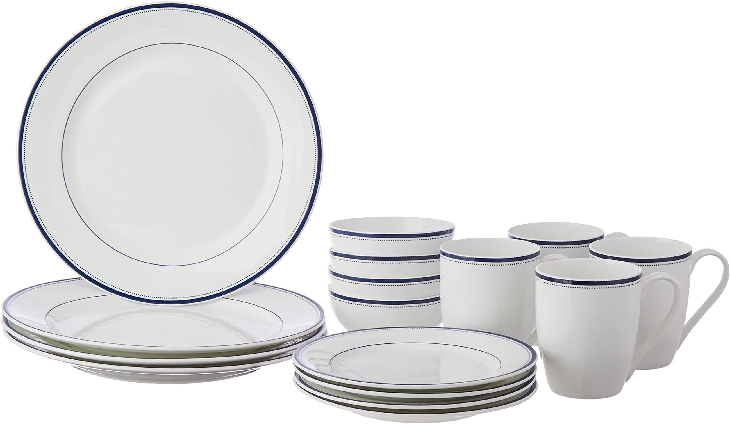 Buy AmazonBasics Porcelain 16-Piece Cafe Stripe Dinnerware Set - Red ...