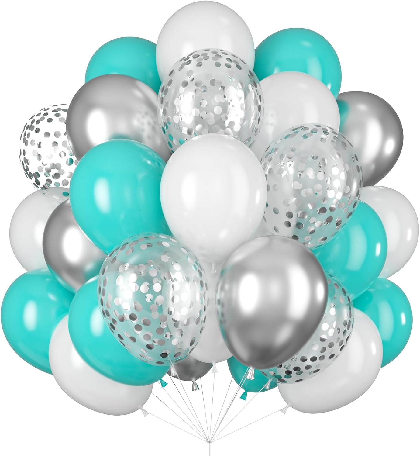 Amazon.com: Balloons Teal Blue White Silver 12inch Mettalic Chrome Silver Confetti Balloon ...