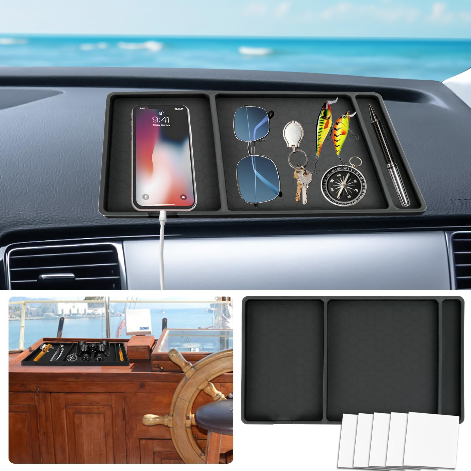 Amazon.com: Extra Large Dashboard Mat for Car, 13.4" X 7.8" Rubber Anti ...