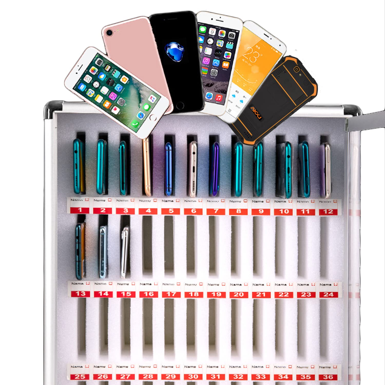AIWFL Cell Phones Storage Cabinet 60 Slots Aluminum Alloy Cell Phones ...