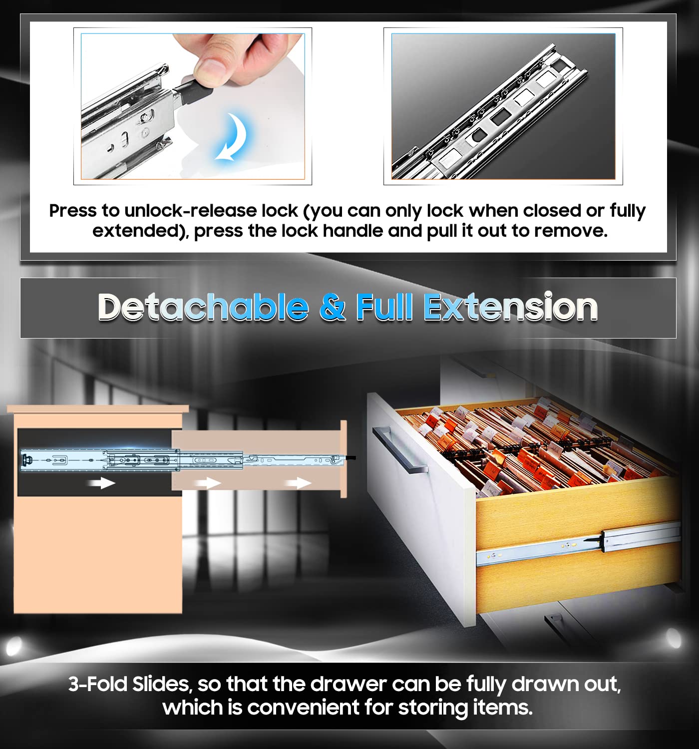 YENUO Heavy Duty Drawer Slides Full Extension with Lock Side Mount 14 ...