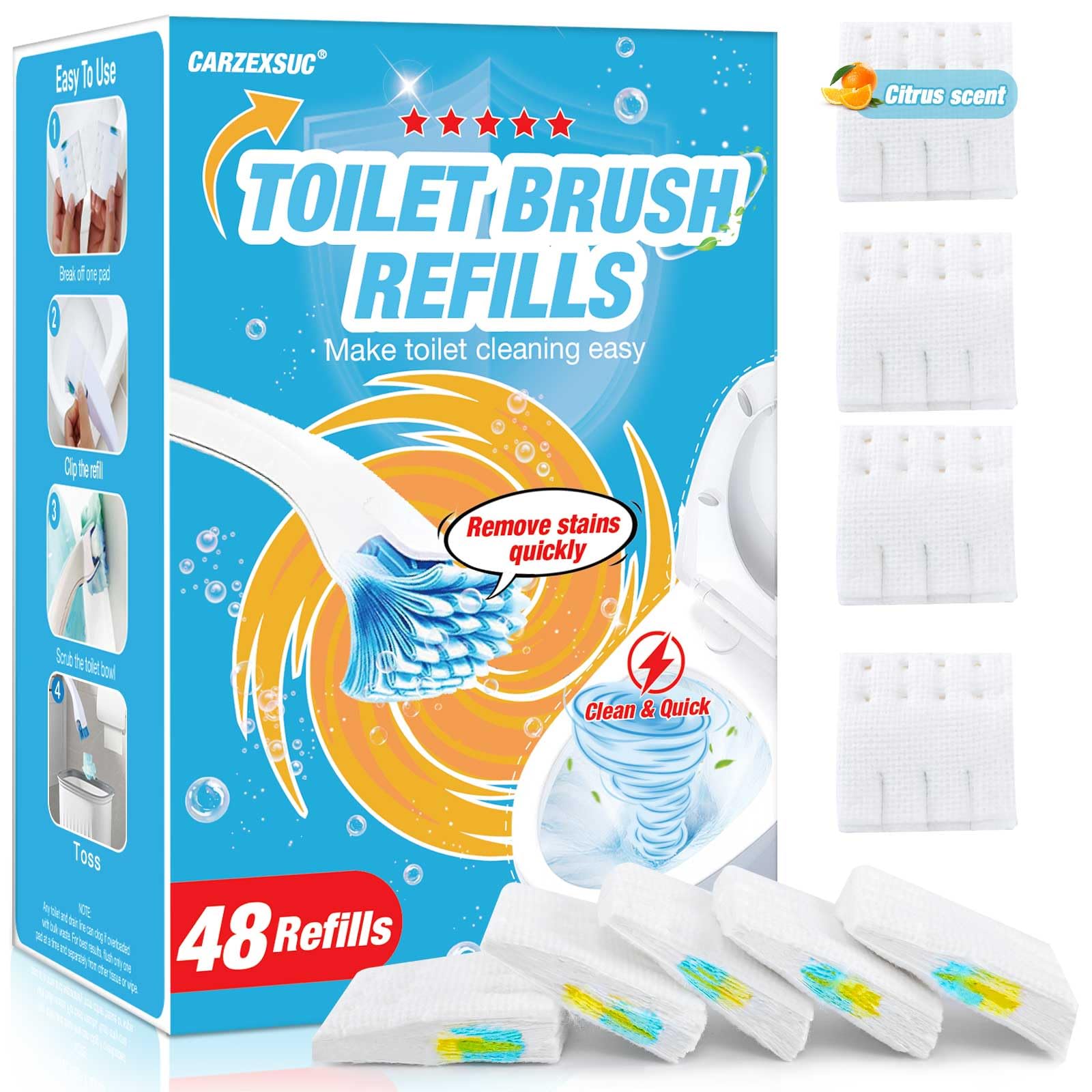 Amazon.com: CARZEXSUC Toilet Cleaner Refill Pads Citrus Scent Enhanced ...